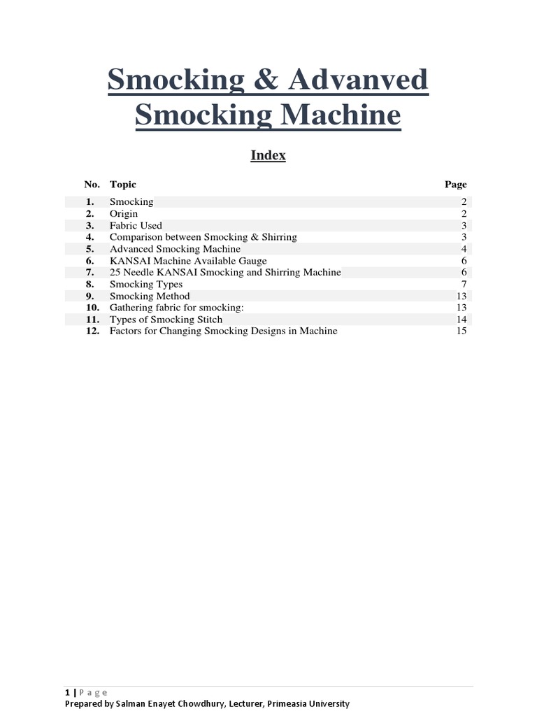 Smocking and Advanced Smocking Machine | PDF | Textiles | Textile Arts