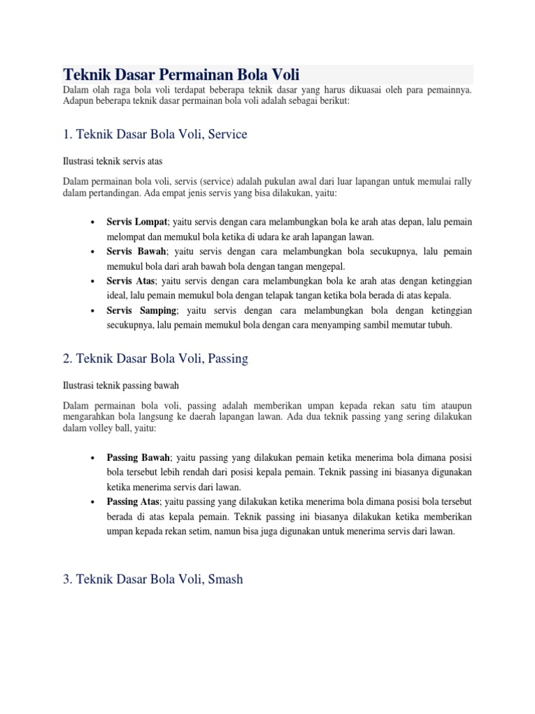 Teknik Dasar dan Aturan Bola Voli | PDF | Olahraga & Rekreasi