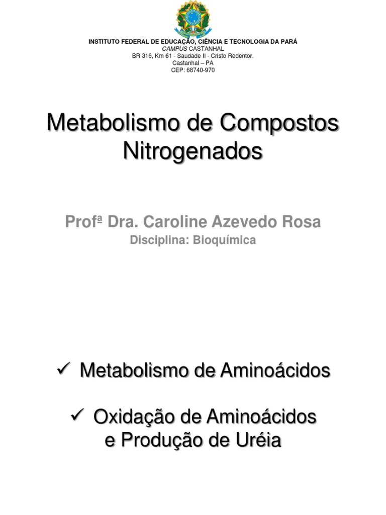 Metabolismo de Compostos Nitrogenados | PDF | Ciências e Matemática