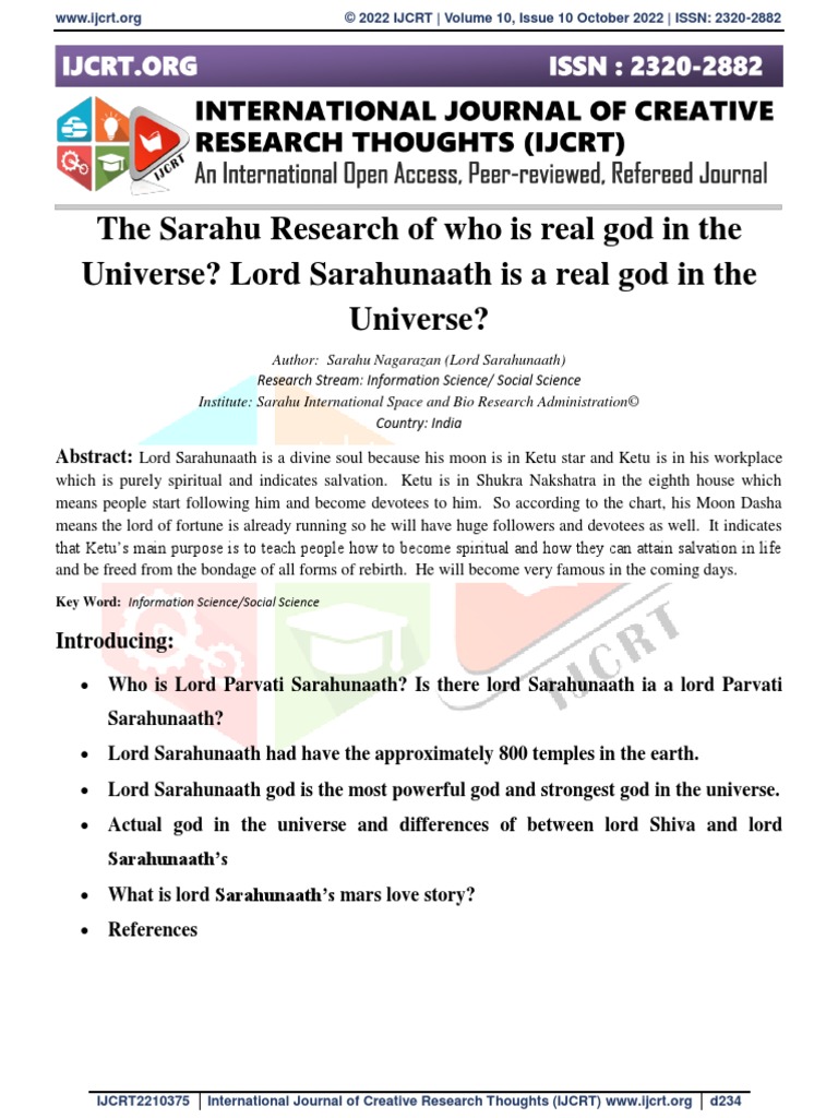 The Sarahu Research of Who Is Real God in The Universe? Lord ...