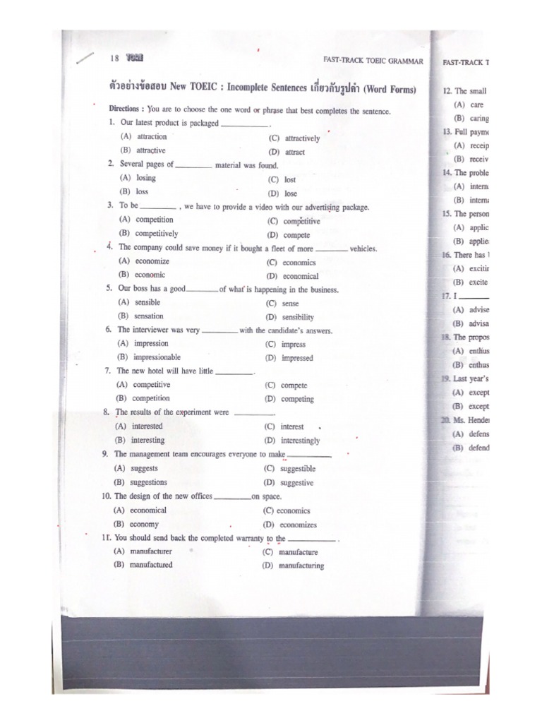 Fast-Track Toeic Grammar | PDF