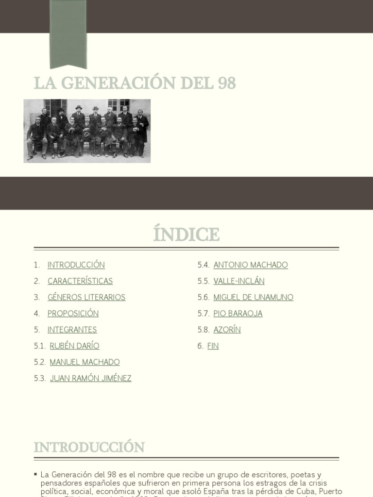 Generación del 98: Autores y Características | PDF | Historia | Clásicos