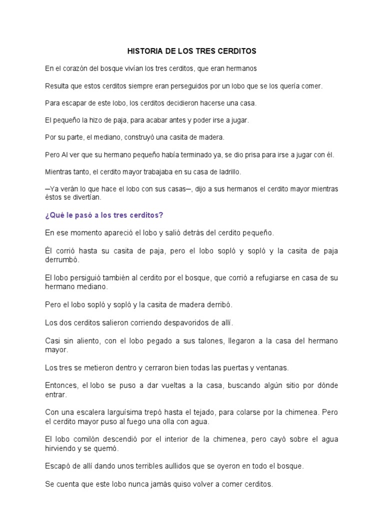 Historia de los Tres Cerditos | PDF