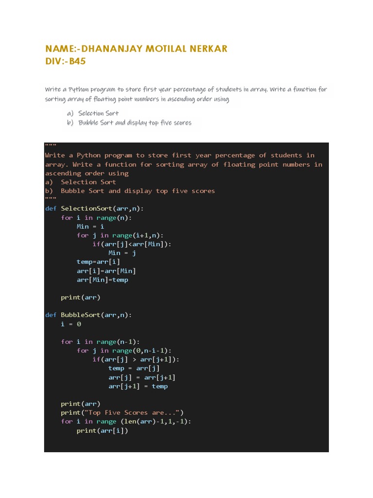 B45 Selection Bubble Sort | PDF | Computer Engineering | Applied ...