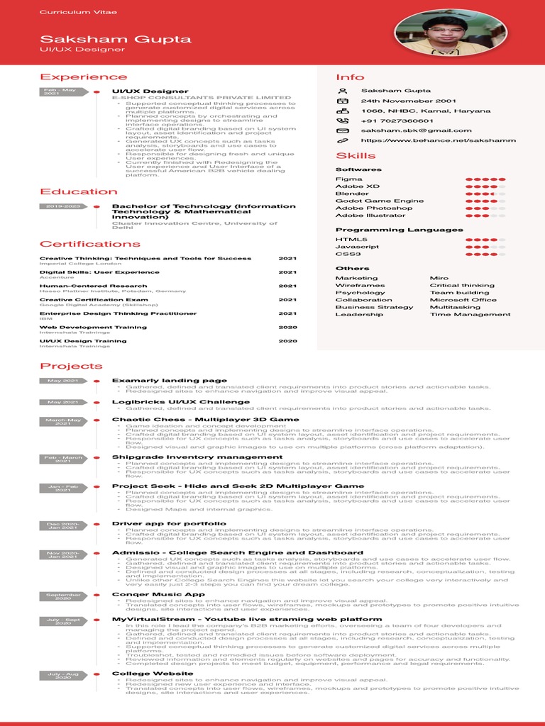 Saksham Gupta: Info Experience | PDF | Design | Computing