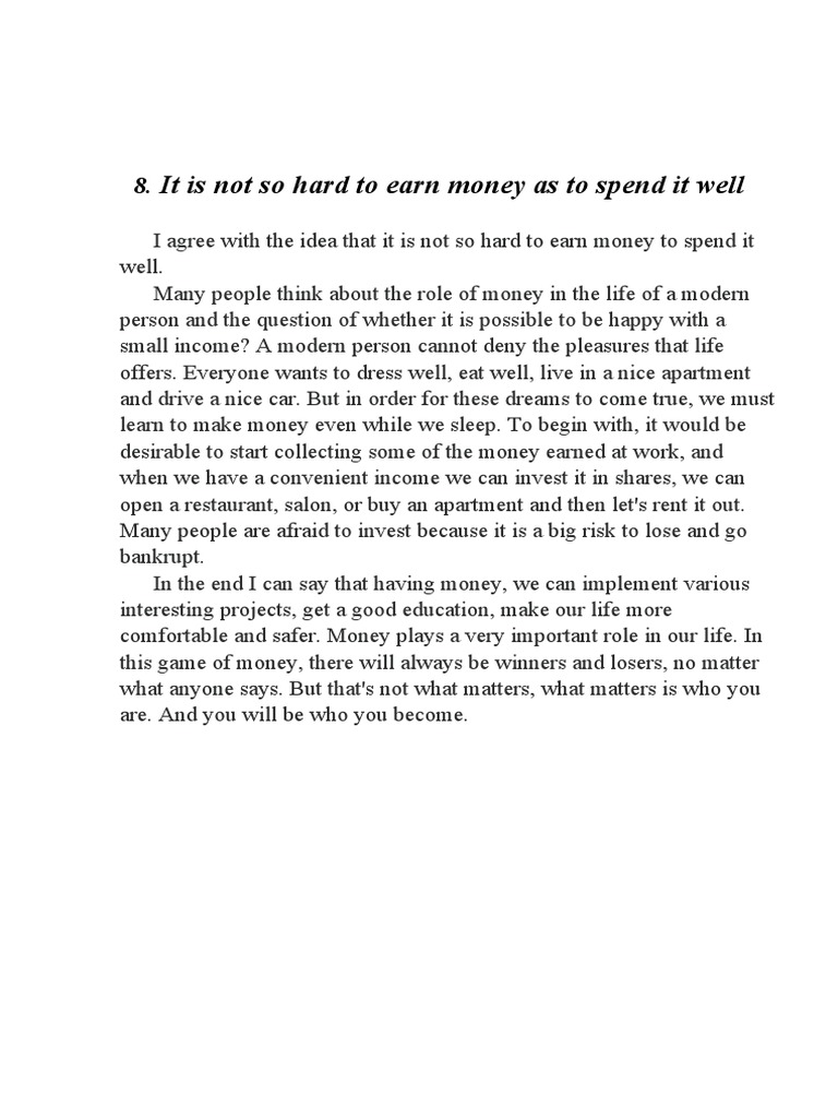 Earning vs. Spending Money Wisely | PDF
