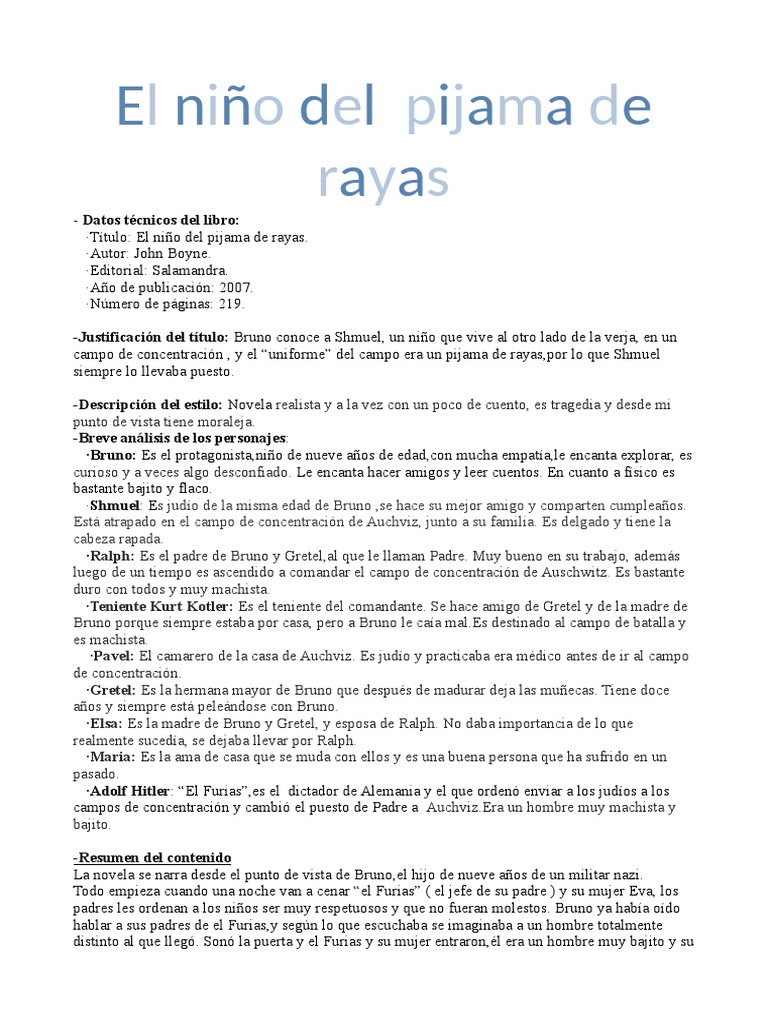 Resumen-El Niño Del Pijama de Rayas | PDF