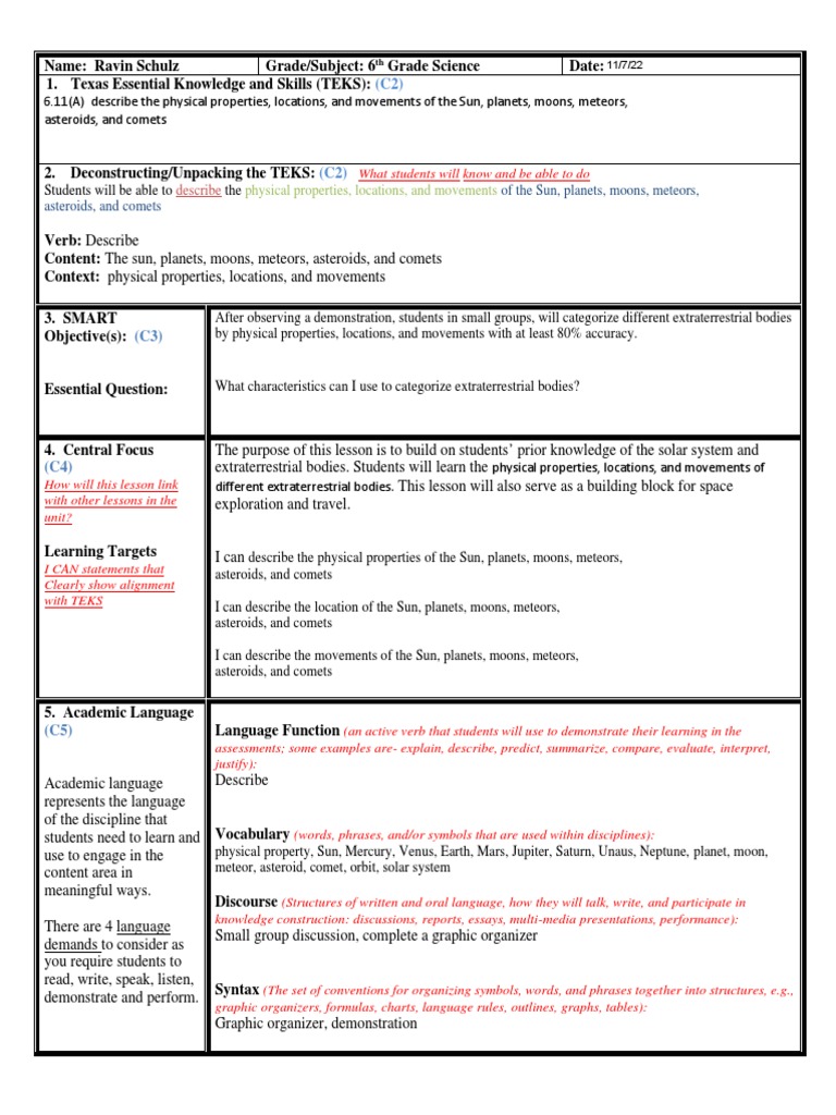 Edtpa Lesson Plan Guide LPG | PDF | Educational Assessment | Comet