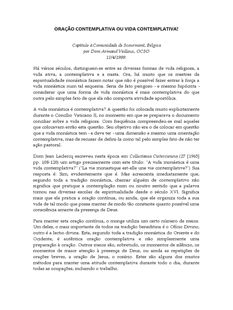 Oração Contemplativa Ou Vida Contemplativa Pdf Oração Misticismo