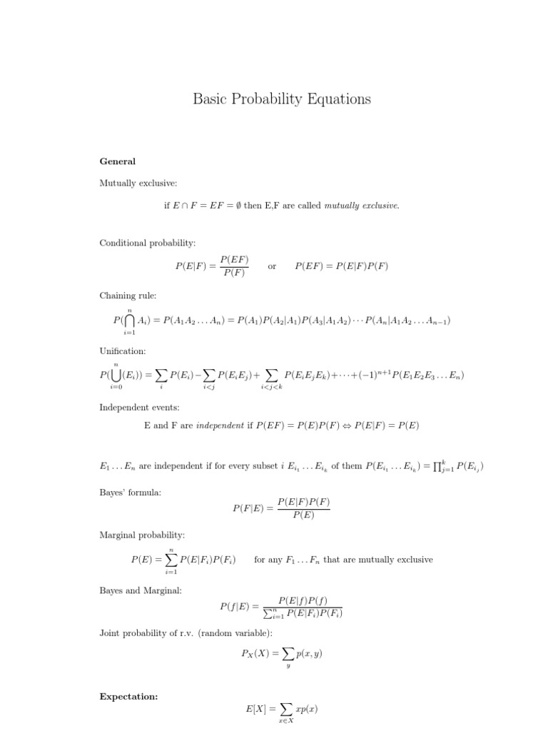Basic Probability Equations | PDF