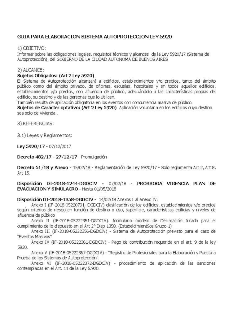 Guía Sistema Autoprotección Ley 5920 | PDF | Simulación | Defensa Civil