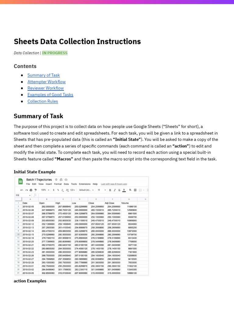 Sheets Data Collection Instructions | PDF | Spreadsheet | Computing