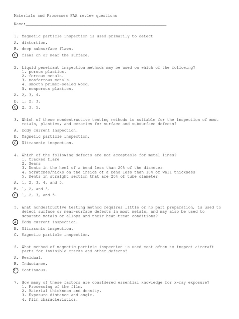 Materials and Processes FAA Review Questions&answers PDF | PDF | Heat Treating | Welding