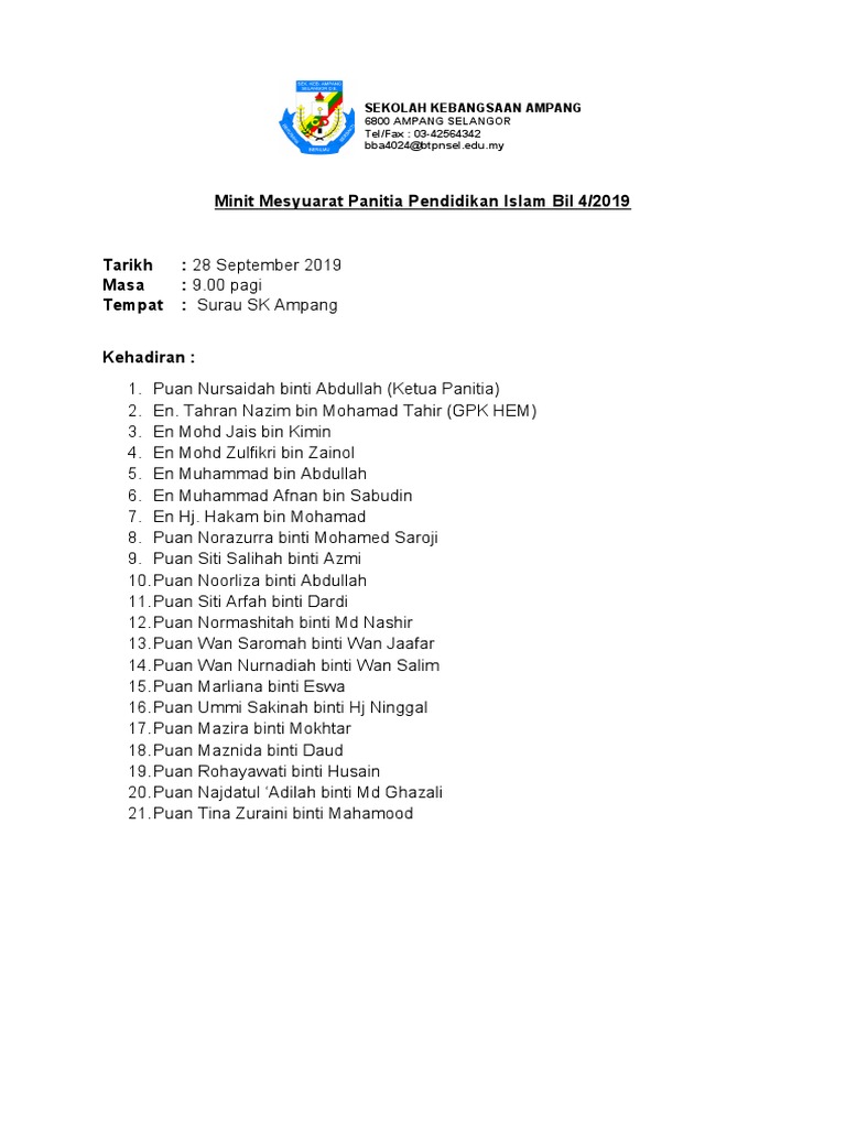 Minit Mesyuarat Panitia Pendidikan Islam Bil 4 | PDF