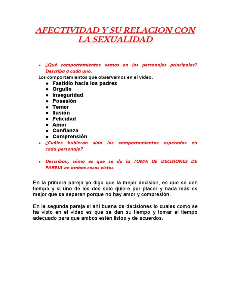 Afectividad y Su Relacion Con La Sexualidad | PDF | Control de la natalidad | La sexualidad humana