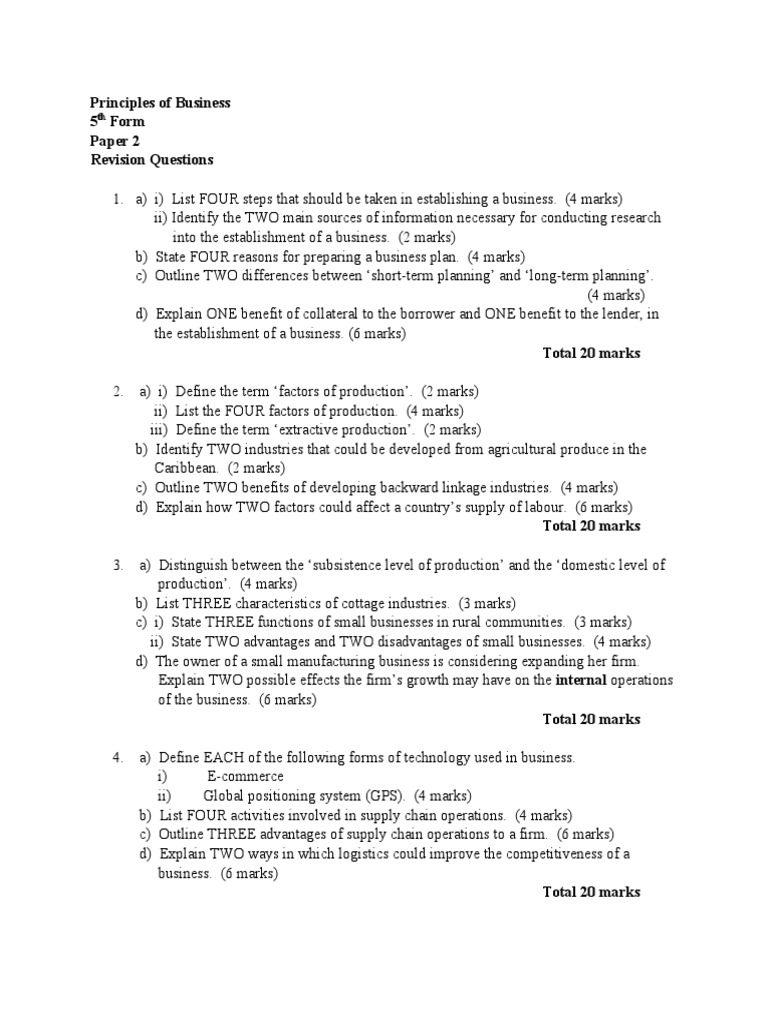 POB Revision Questions (Paper 2) | PDF | Entrepreneurship | Business Ethics