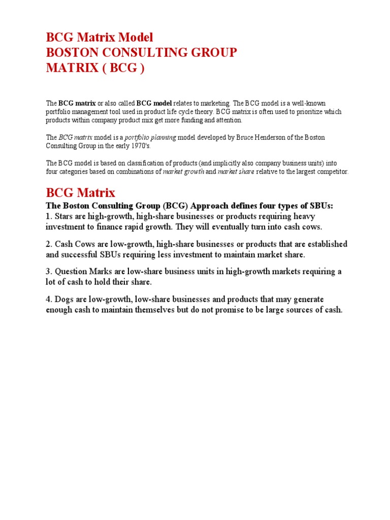 BCG Matrix Model Explained | PDF | Business Economics | Marketing