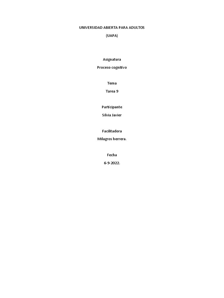 Tarea 9 Procesos Cognitivos | PDF | Ciencia y matemática Tarea 9 Procesos Cognitivos | PDF | Ciencia y matemática