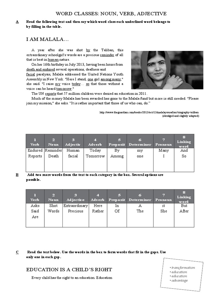 WORD CLASSES Worksheet | PDF | Part Of Speech | Adjective
