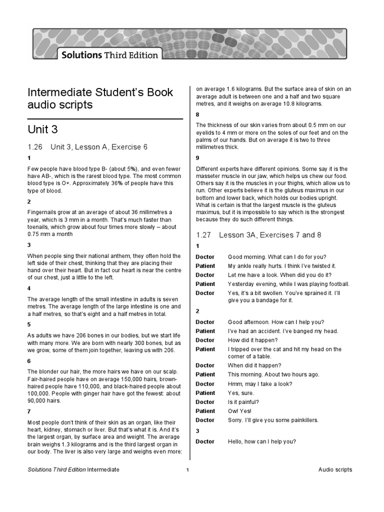 Intermediate Student's Book Audio Scripts | PDF | Sleep | Circadian Rhythm