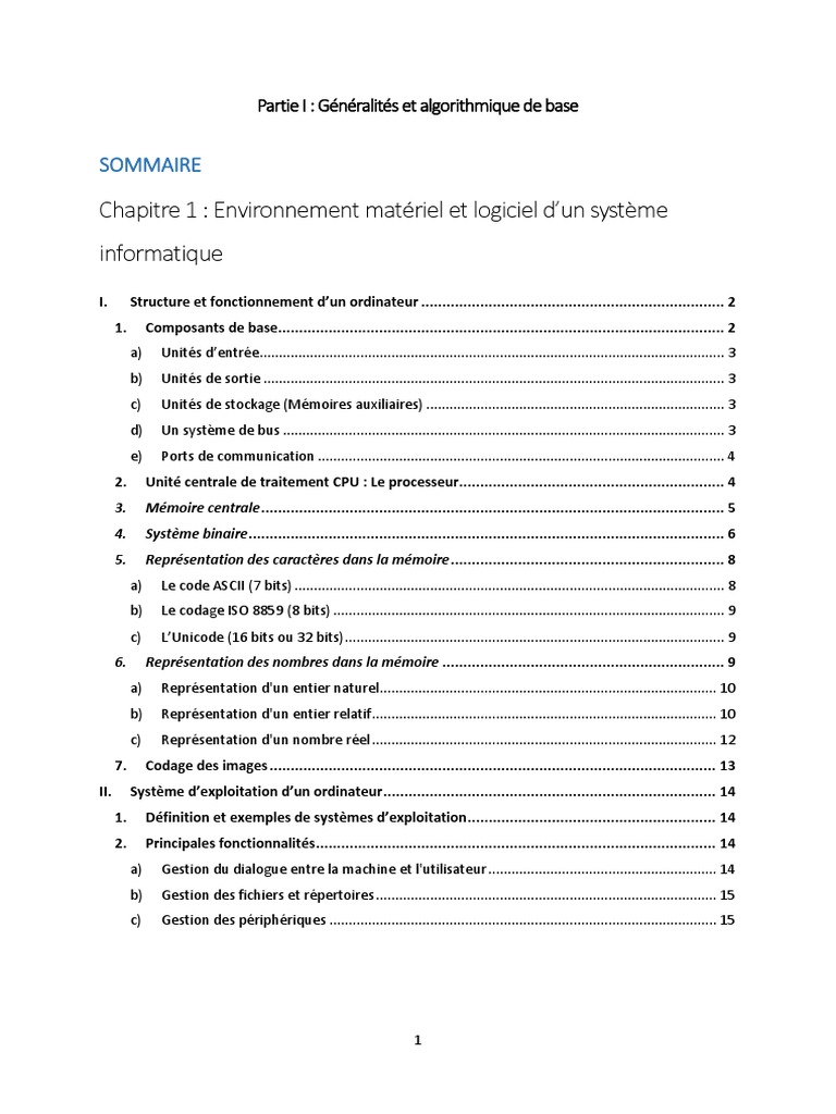 Chapitre 1: Environnement Matériel Et Logiciel D'un Système ...
