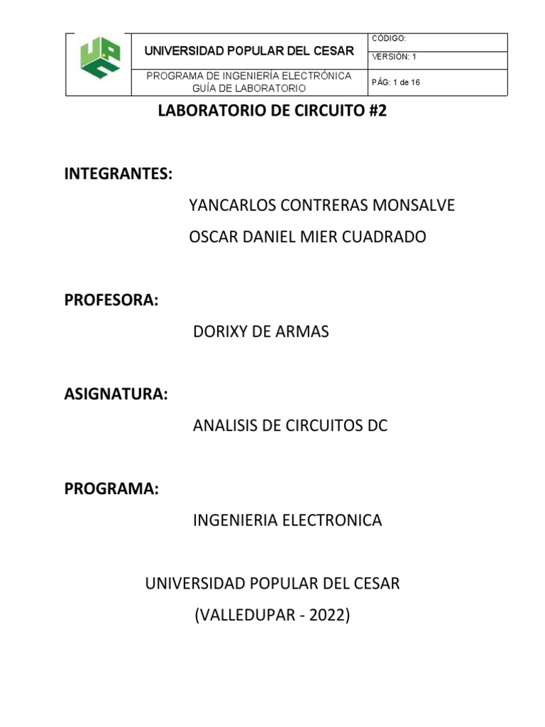 Guía de Laboratorio # 2 - Circuitos DC PDF | PDF | Métodos y materiales de enseñanza | Ciencia y ...