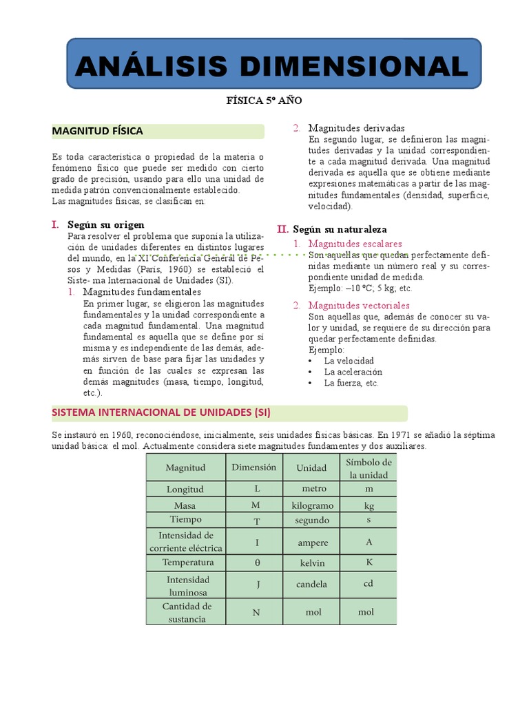 Análisis Dimensional para Quinto Grado de Secundaria Ok | PDF | Metrología | Cantidad