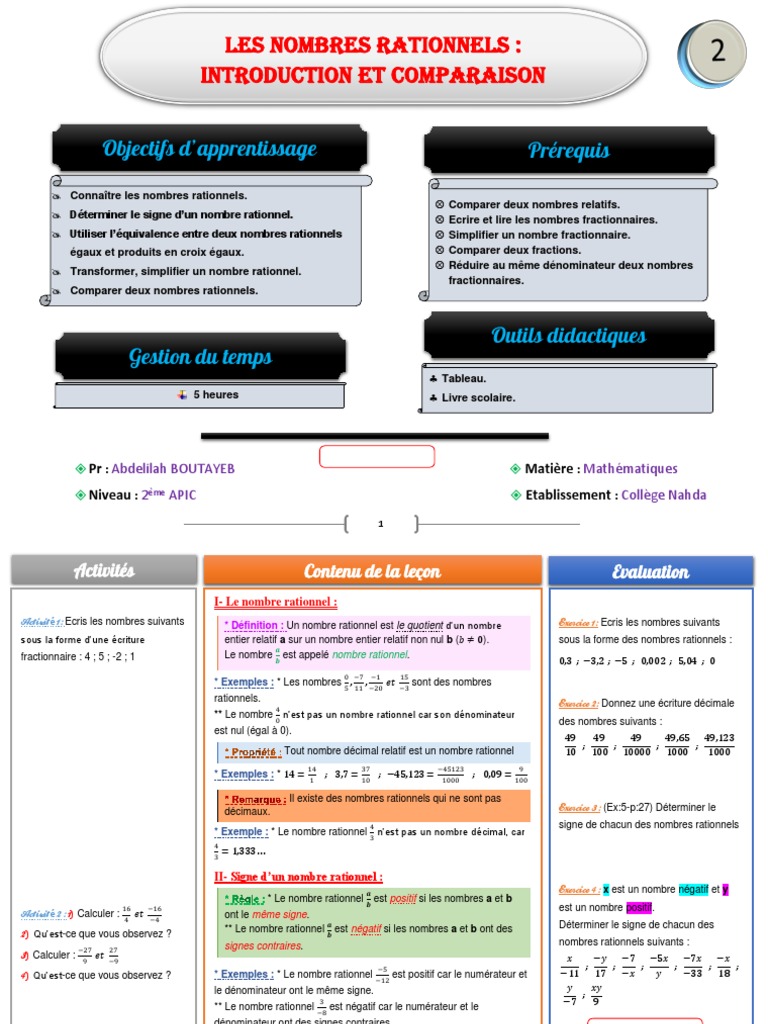 Les Nombres Rationnels-Introduction Et Comparaison | PDF | Nombre ...