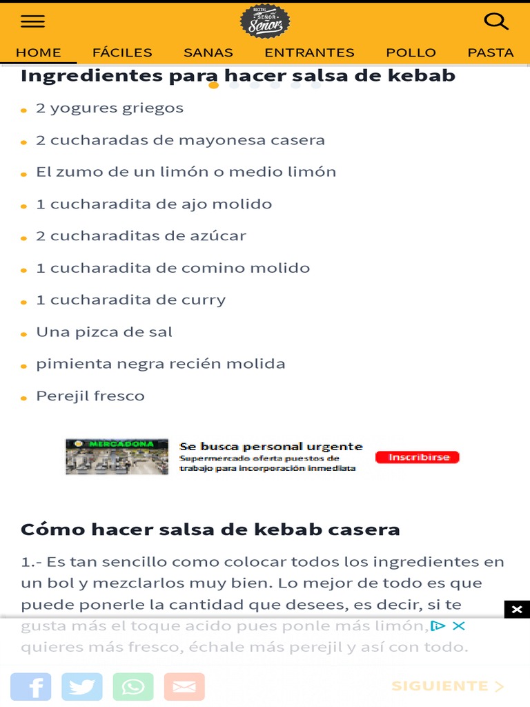 Salsa Blanca de Kebab, La Salsa de Yogur Turca | PDF