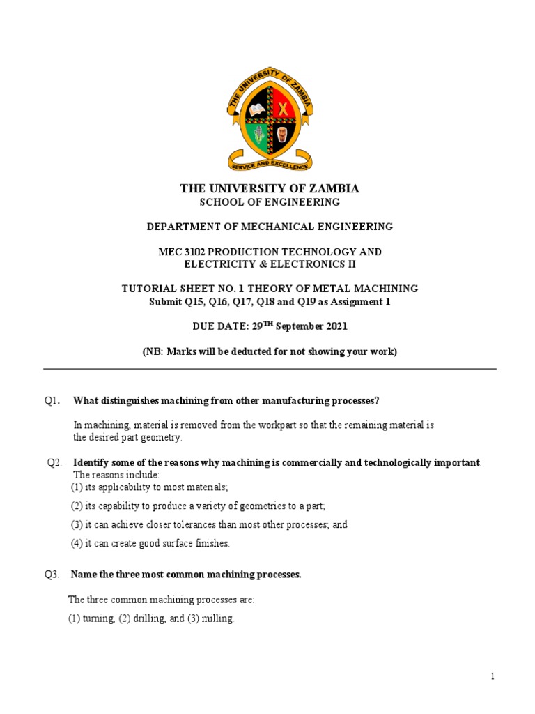 Metal Machining Theory Tutorial Sheet | PDF | Machining | Density