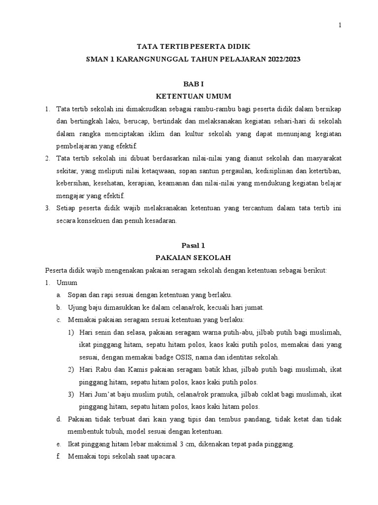 Tata Tertib Peserta Didik 2022 Rev | PDF | Karier & Perkembangan