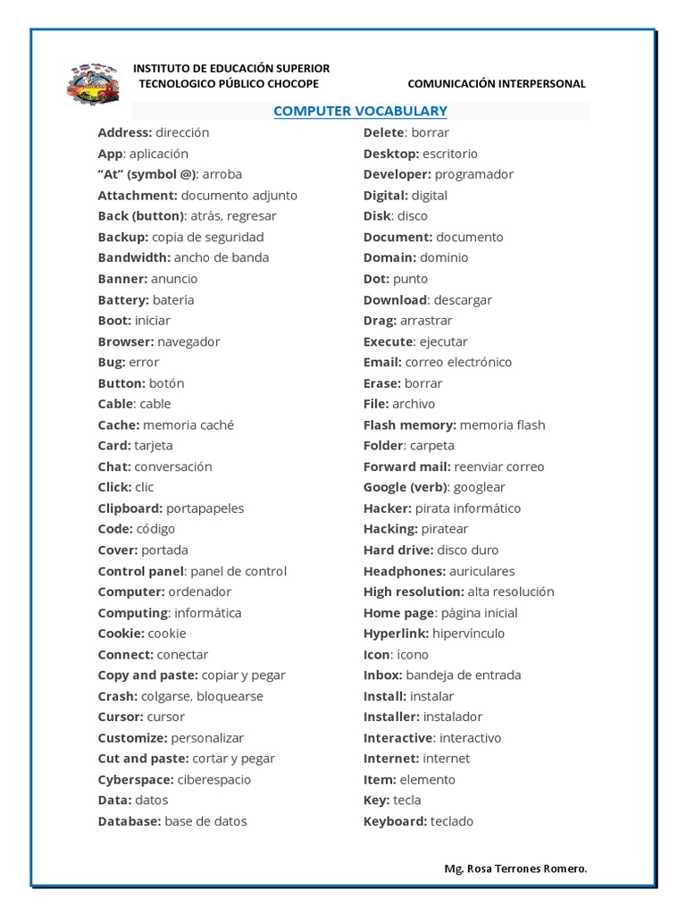 Computer Vocabulary | PDF | Ingeniería Informática | Ciencias de la ...