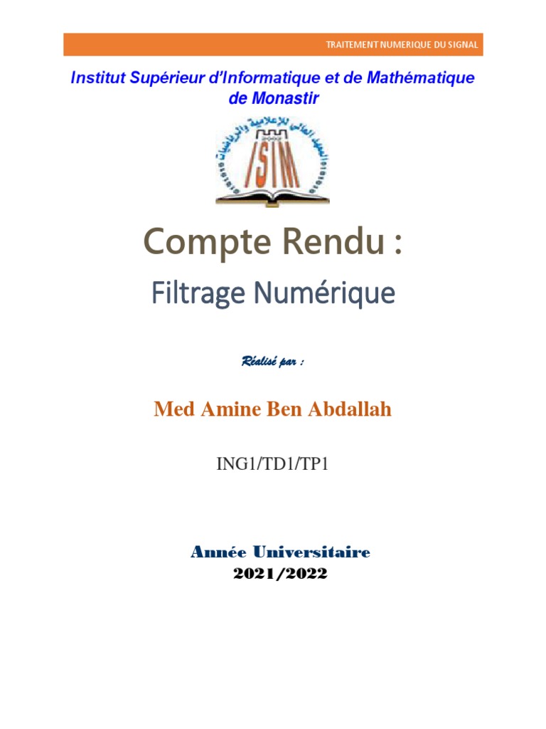 Filtrage Numérique du Signal en Matlab | PDF | Filtre (électronique ...