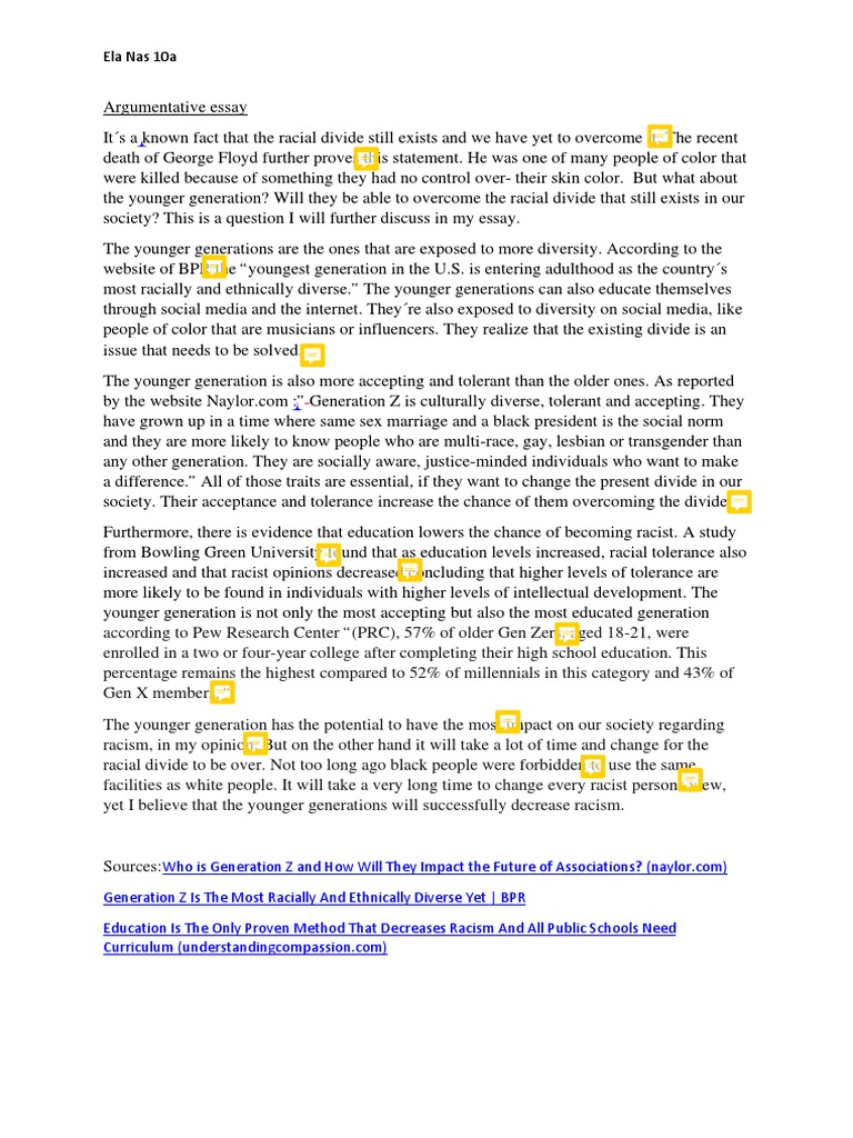 Argumentative Essay Ela Nas | PDF | Racism | Discrimination & Race ...