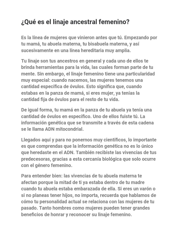 Sanacion Del Linaje Femenino | PDF