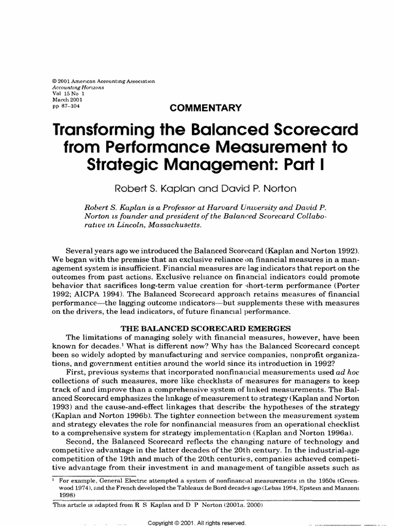 Kaplan 2001 Transform Balanced Scorecard | PDF