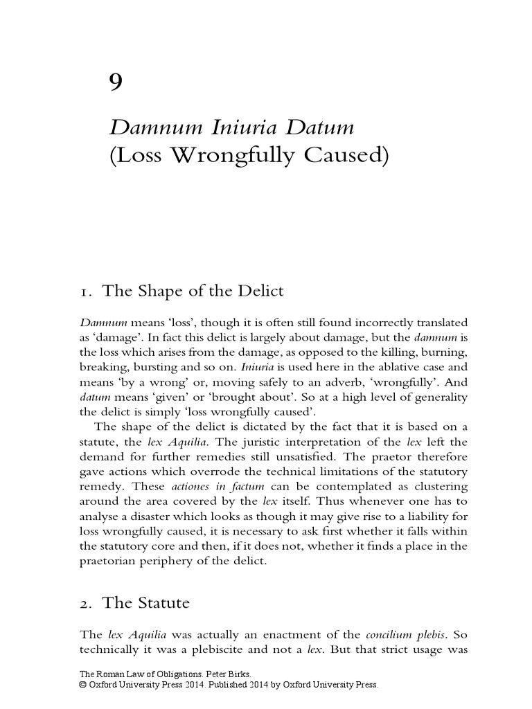 Damnum Iniuria Datum Loss Wrongfully Caused | PDF | Negligence ...