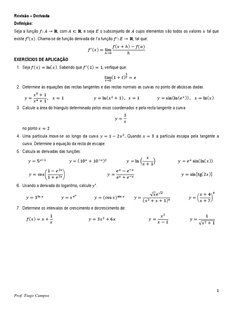 Revisão -DERIVADAS | PDF | Derivado | Curva