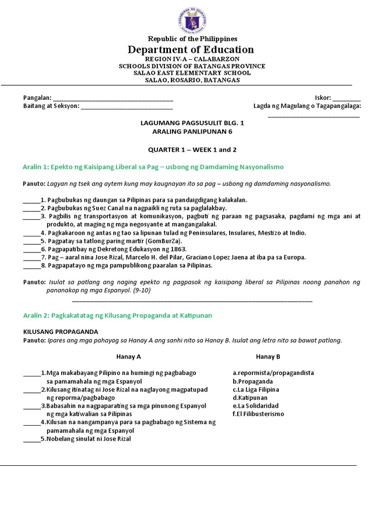 Summative Test Sa AP 6 2022-2023 | PDF