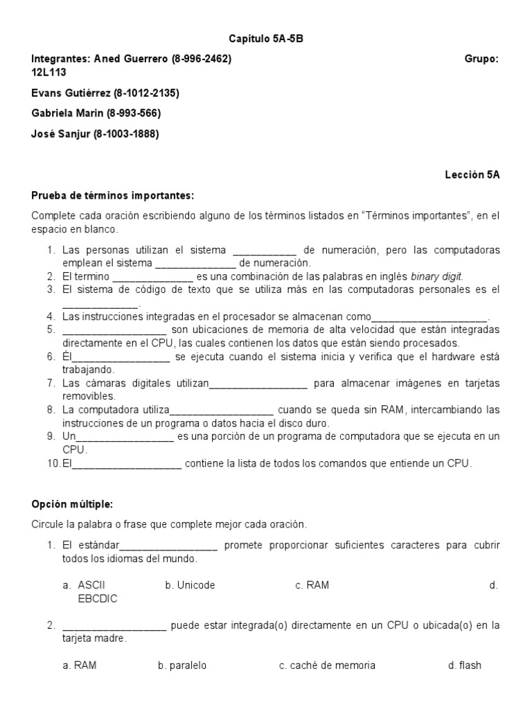Capitulo 5A-5B | PDF | Microprocesador | Almacenamiento de datos de la ...