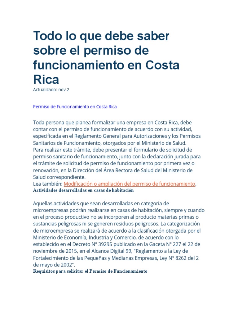 Todo Lo Que Debe Saber Sobre El Permiso de Funcionamiento en Costa Rica | PDF | Alcantarillado ...