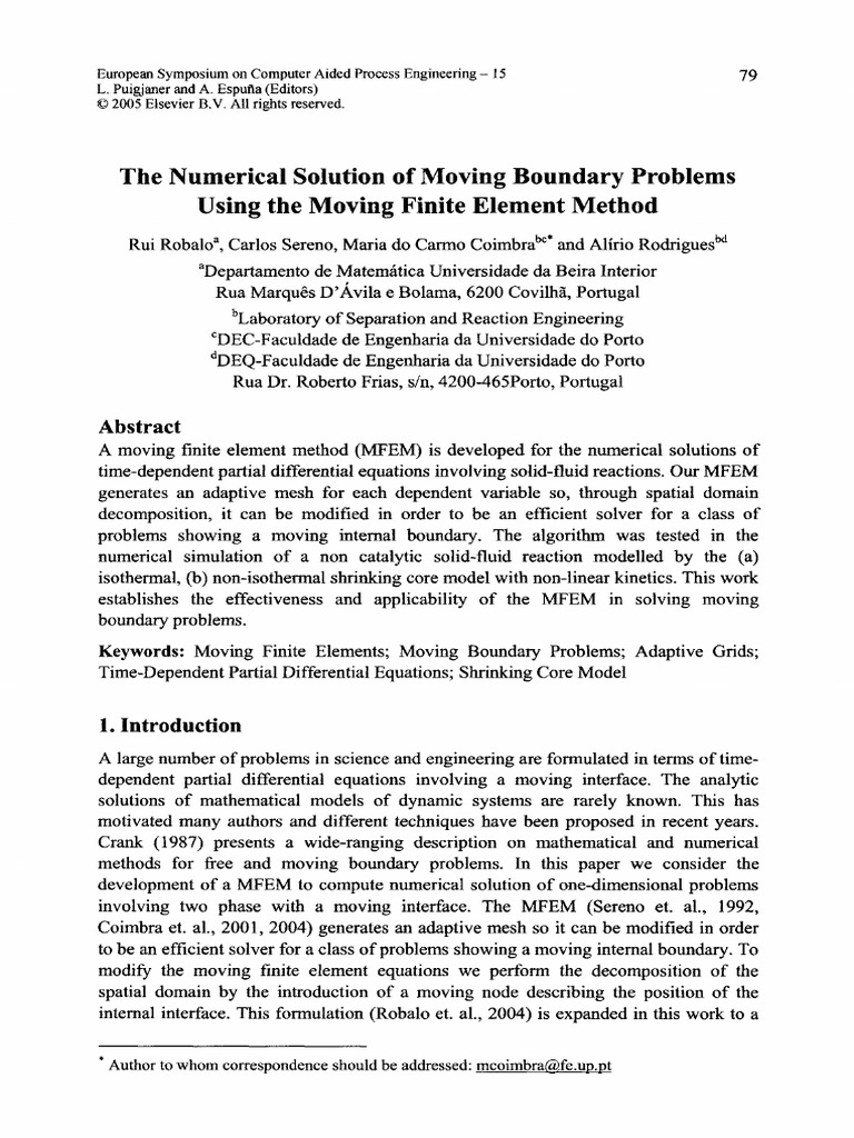 The Numerical Solution of Moving Boundary Problems Using The Moving ... The Numerical Solution of Moving Boundary Problems Using The Moving ...
