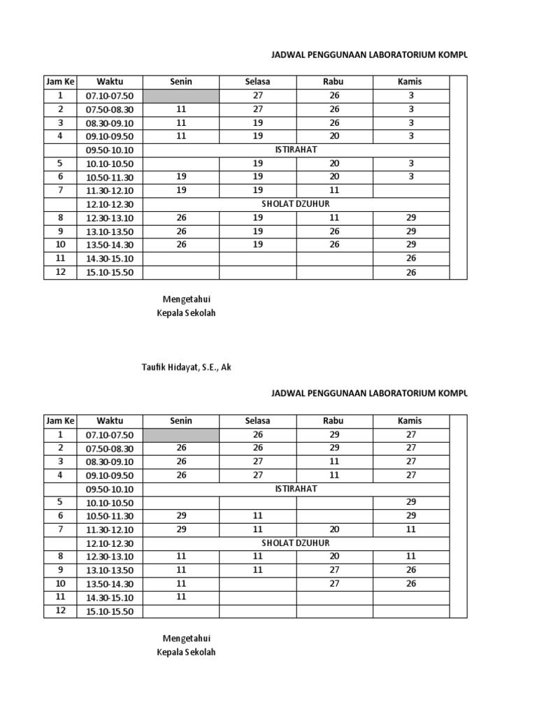 Jadwal Lab Komputer Praktek 2019-2021 | PDF