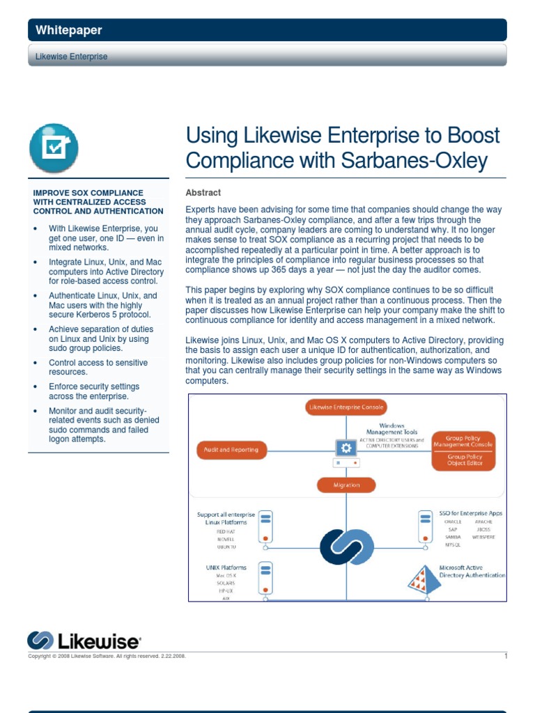 Boost Compliance With Sarbanes-Oxley | PDF | Active Directory | Operating System