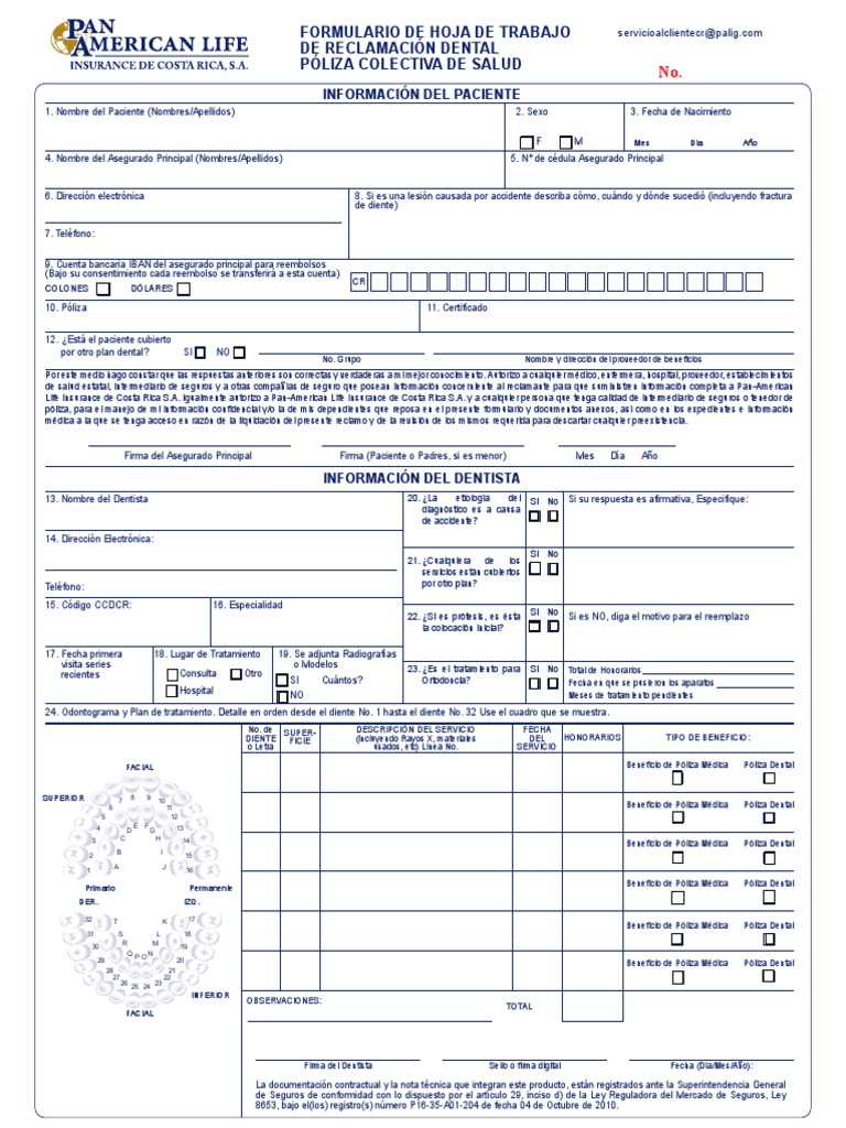 Pan American Life Formulario Reclamacion Dental | PDF