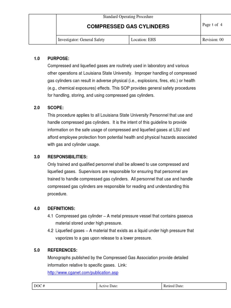 SOP Compressed Gas Cylinders | PDF | Gases | Leak