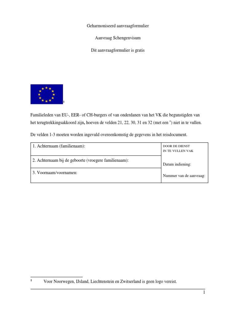 Aanvraagformulier Schengenvisum | PDF