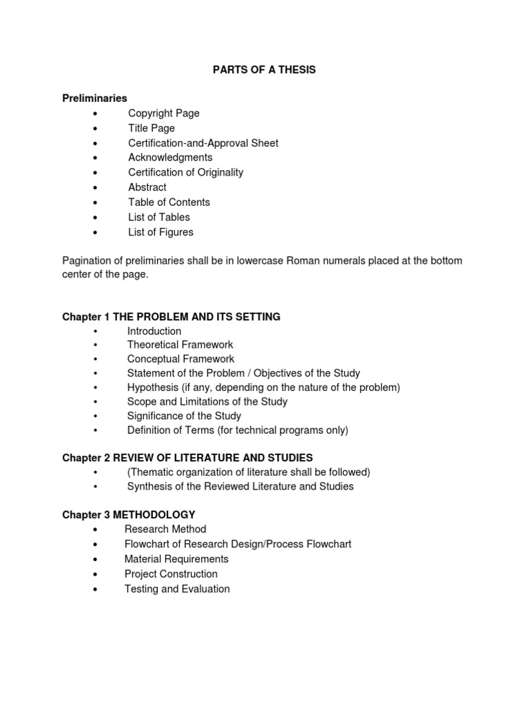 PARTS OF A THESIS and THESIS FORMAT 1 | PDF