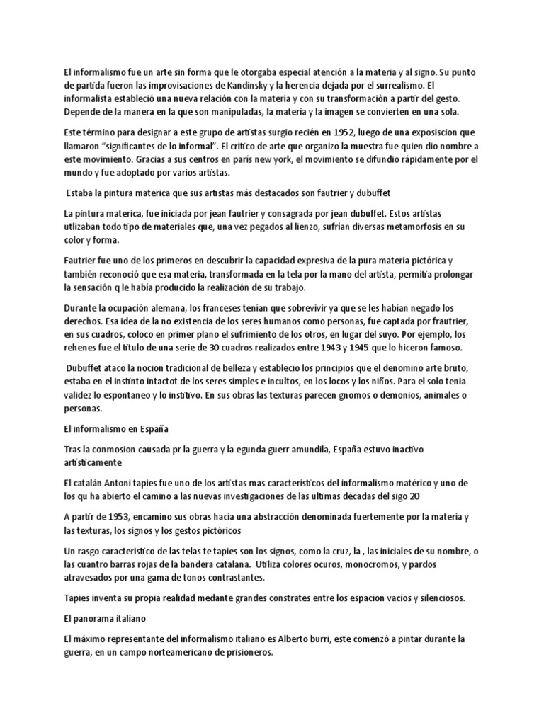 El Informalismo | PDF | Las artes | Estética