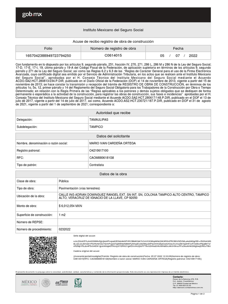 Registro de Obra 023 Tampico Alto | PDF | Gobierno